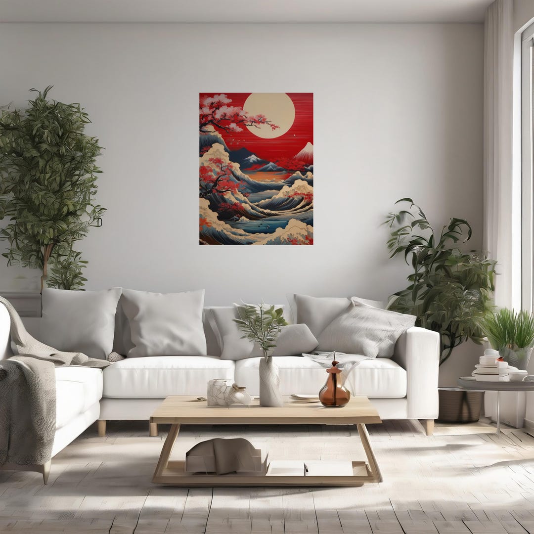 Hokusai Ukiyo-e Japanese Waterfall Art Print | Red Landscape Wall Decor ...