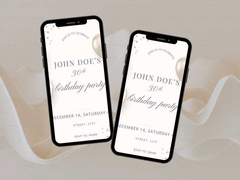 Invitation Template, Birthday Party Invite, White Theme Party, Event ...