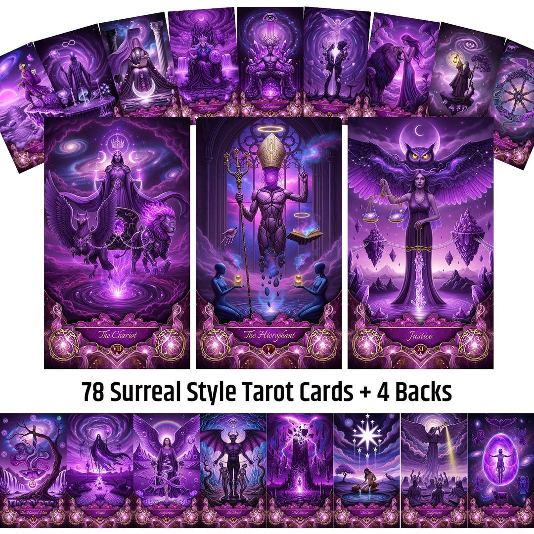 Surreal Purple Tarot Deck: 78 Mystical Violet Printable Cards (digital ...