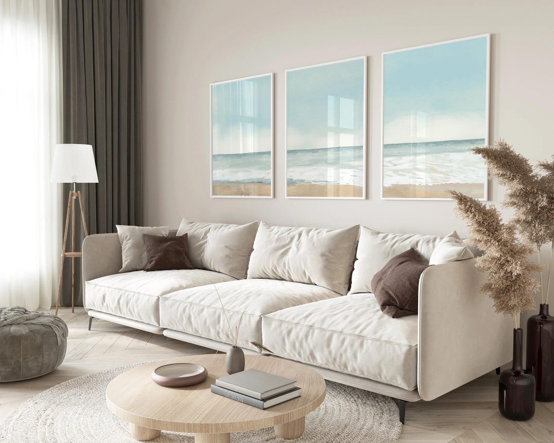 Watercolor Ocean Triptych Art Prints: Coastal Seascape Set (digital ...