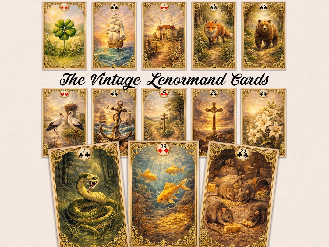 Vintage Lenormand Deck – 36 Card Printable Divination Set – Antique ...