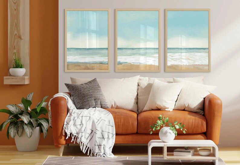 Watercolor Ocean Triptych Art Prints: Coastal Seascape Set (digital ...