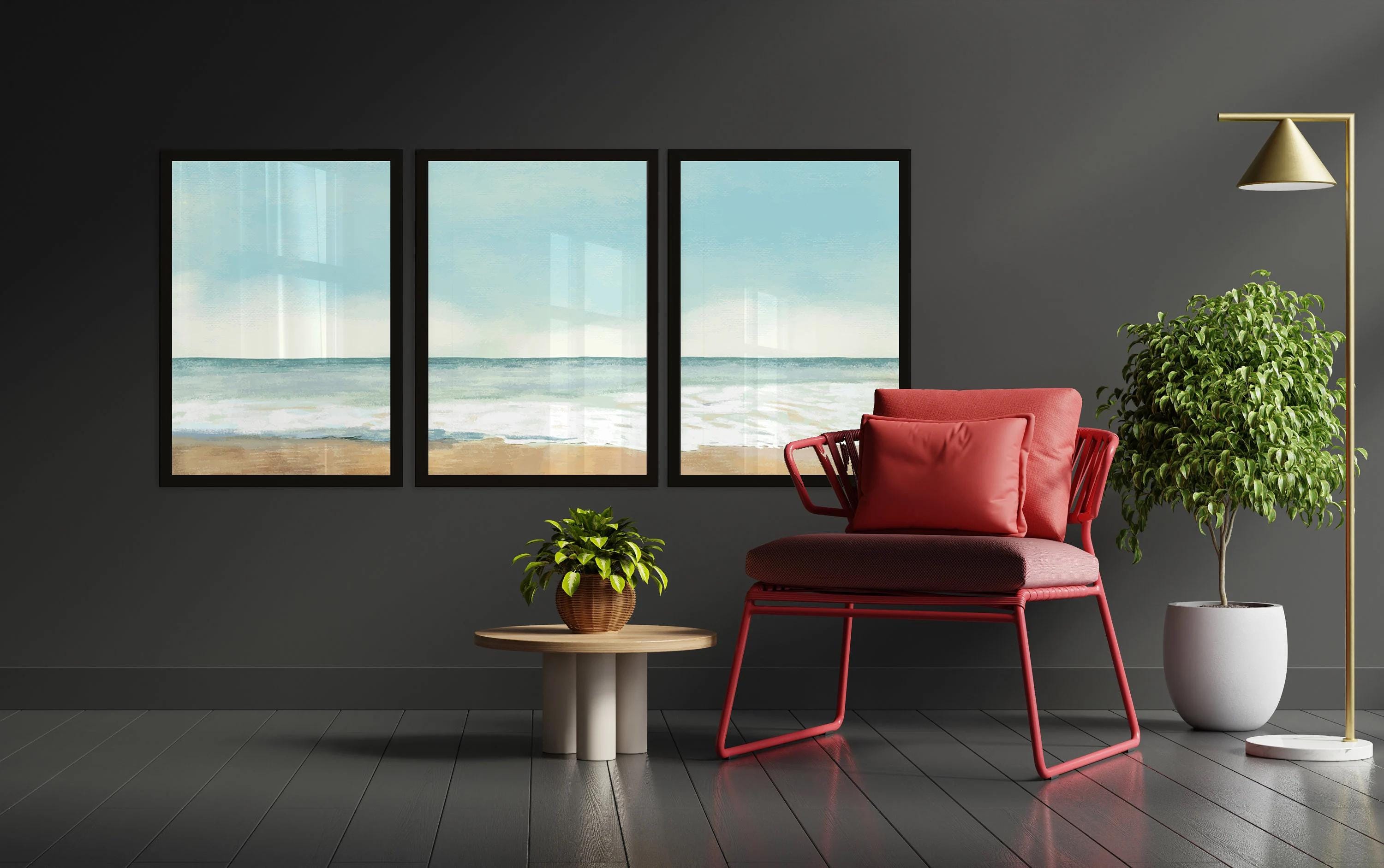Watercolor Ocean Triptych Art Prints: Coastal Seascape Set (digital ...