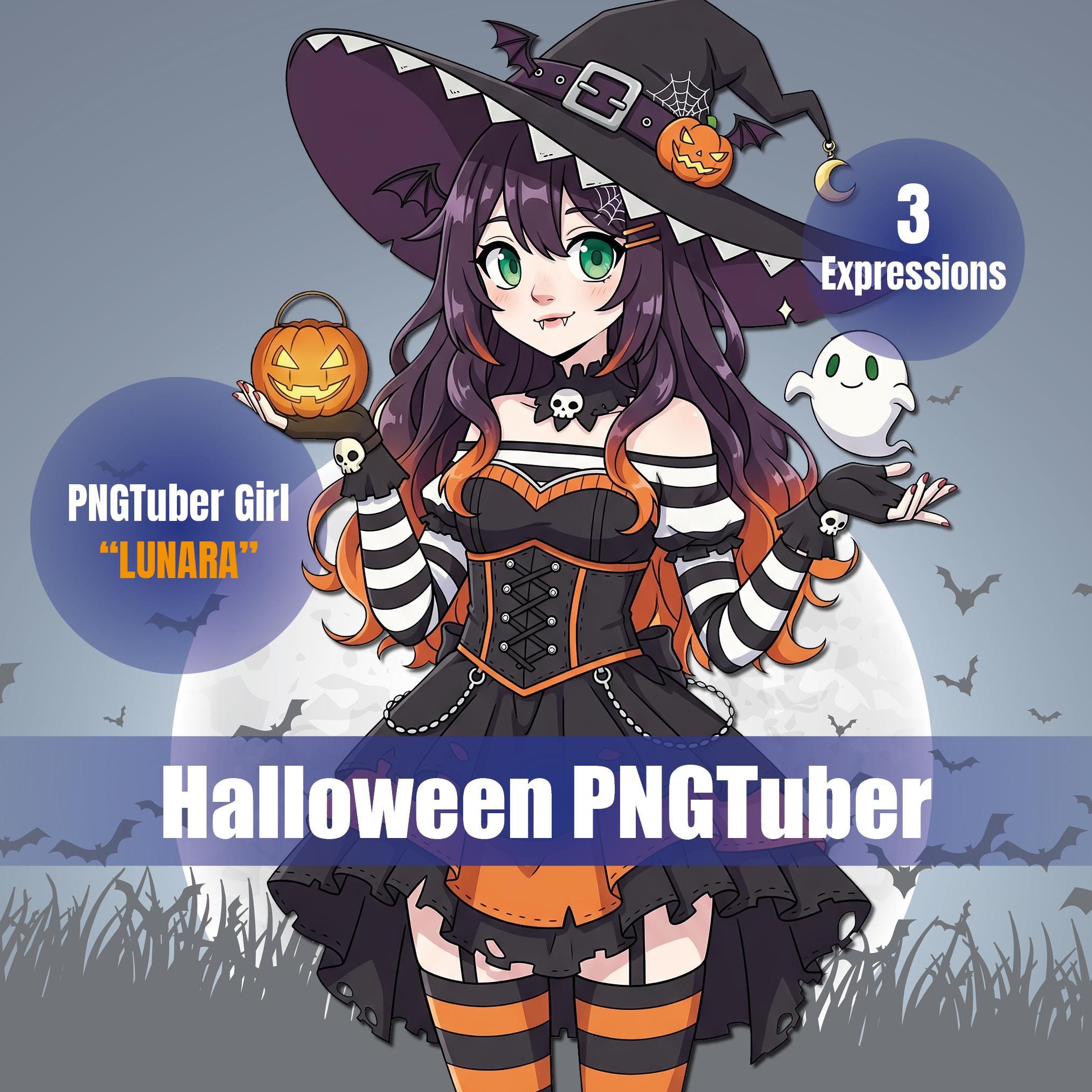 Halloween Witch Pngtuber Model: Anime Vtuber Avatar With Expressions ...