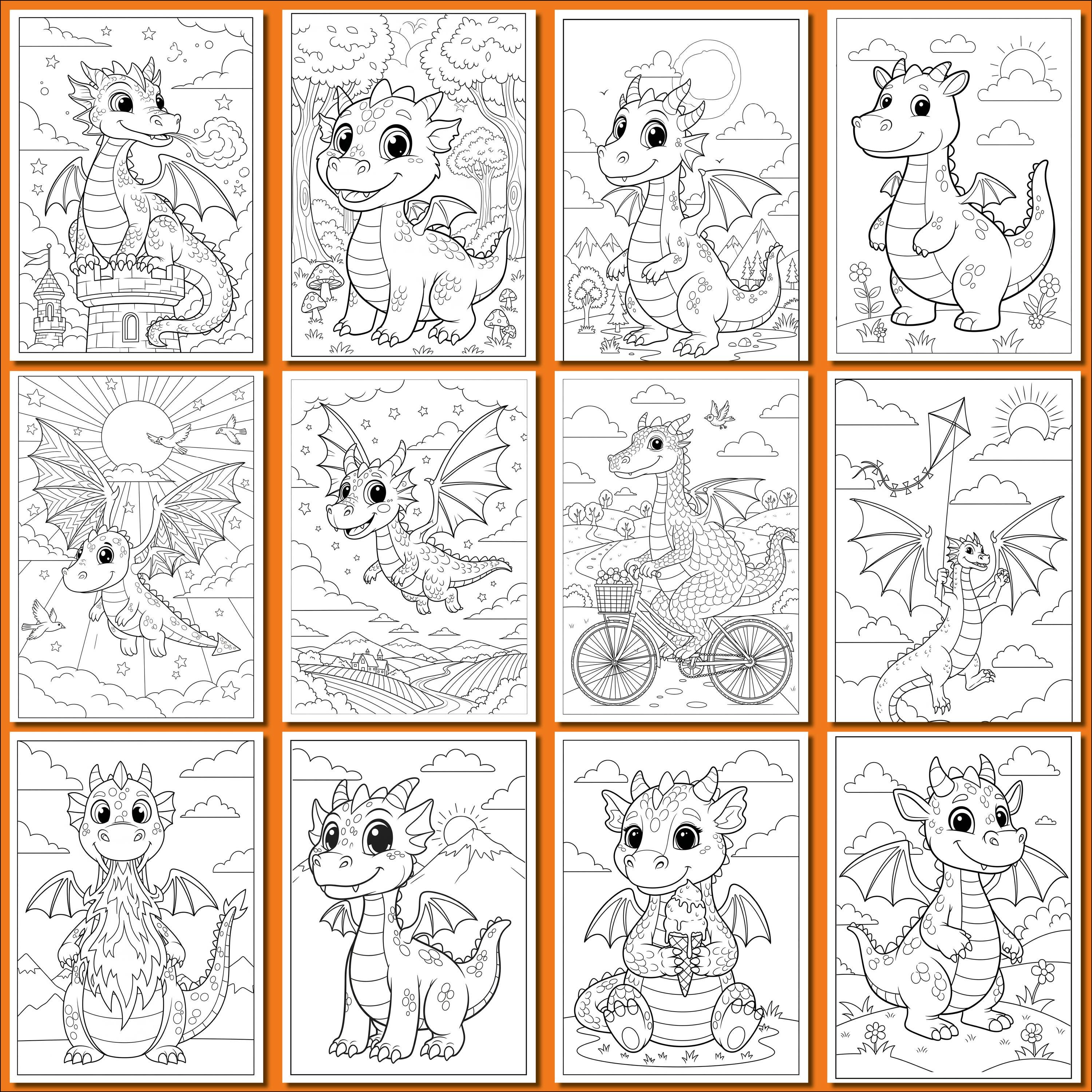 Dragon Coloring Pages for Kids | 60 Cute Fantasy Designs (PDF) - Etsy