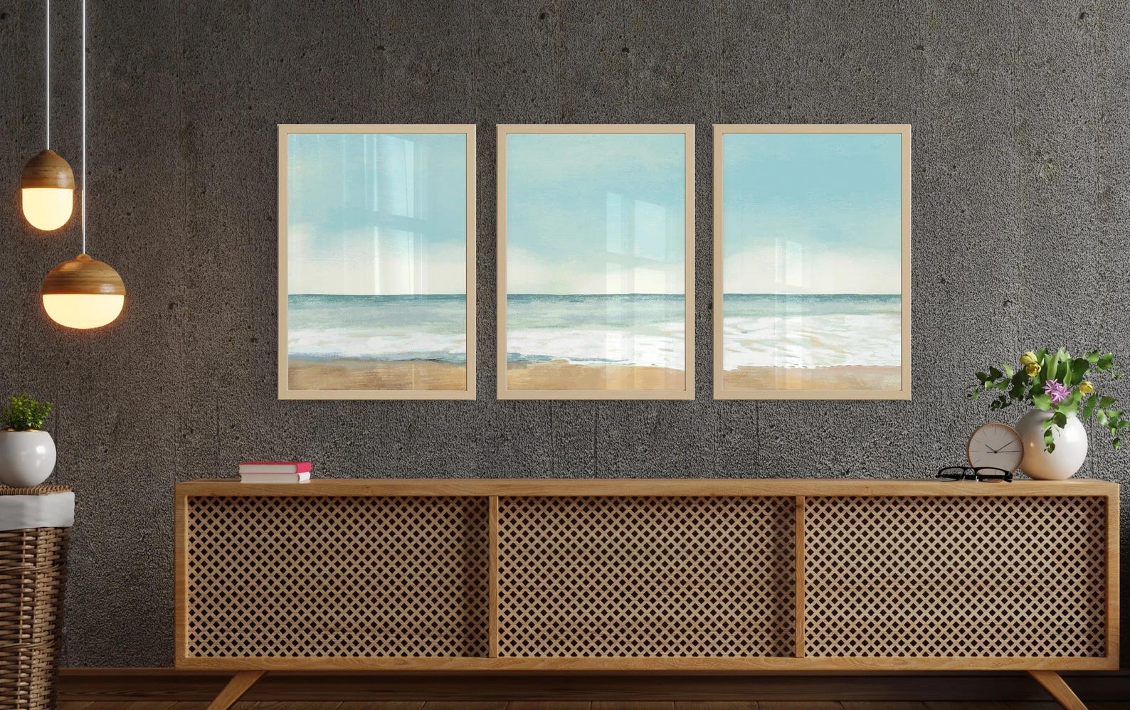 Watercolor Ocean Triptych Art Prints: Coastal Seascape Set (digital ...