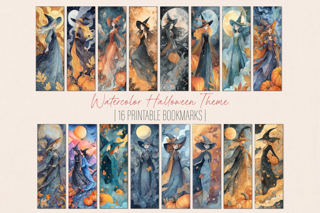 Watercolor Halloween Witch Bookmarks: Spooky Fall Reading (PDF & PNG ...