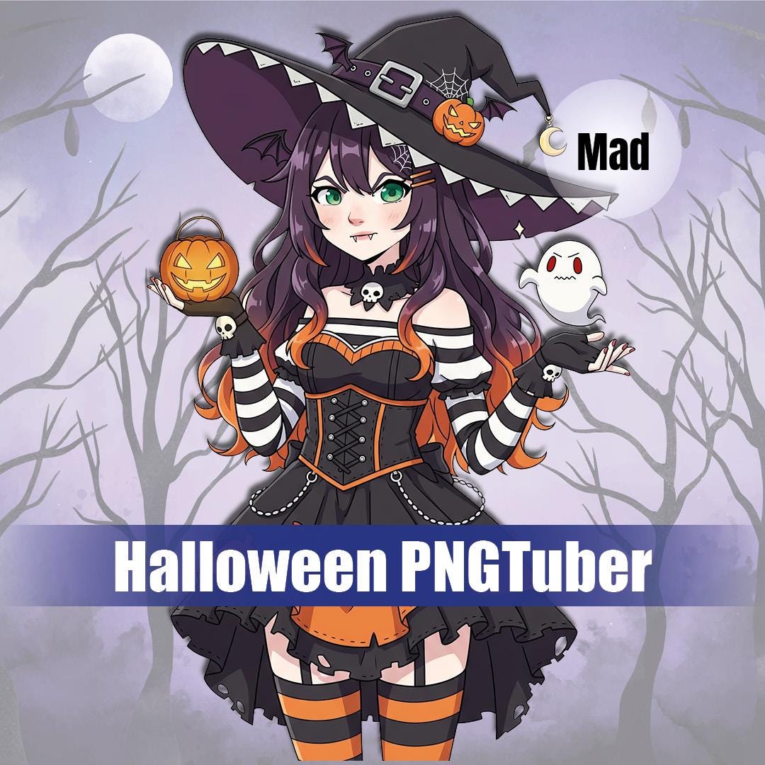 Halloween Witch Pngtuber Model: Anime Vtuber Avatar With Expressions ...