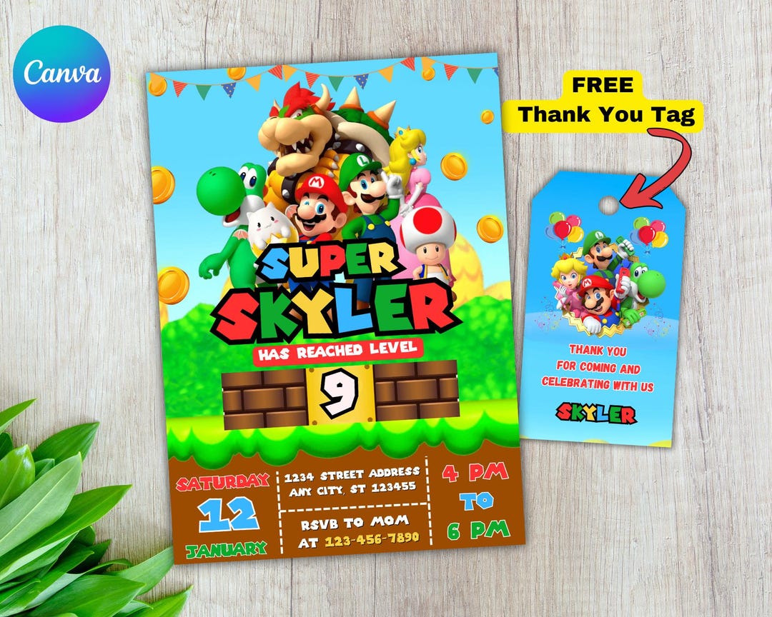 Editable Mario Bros Invitation | Super Mario Birthday Invitation ...