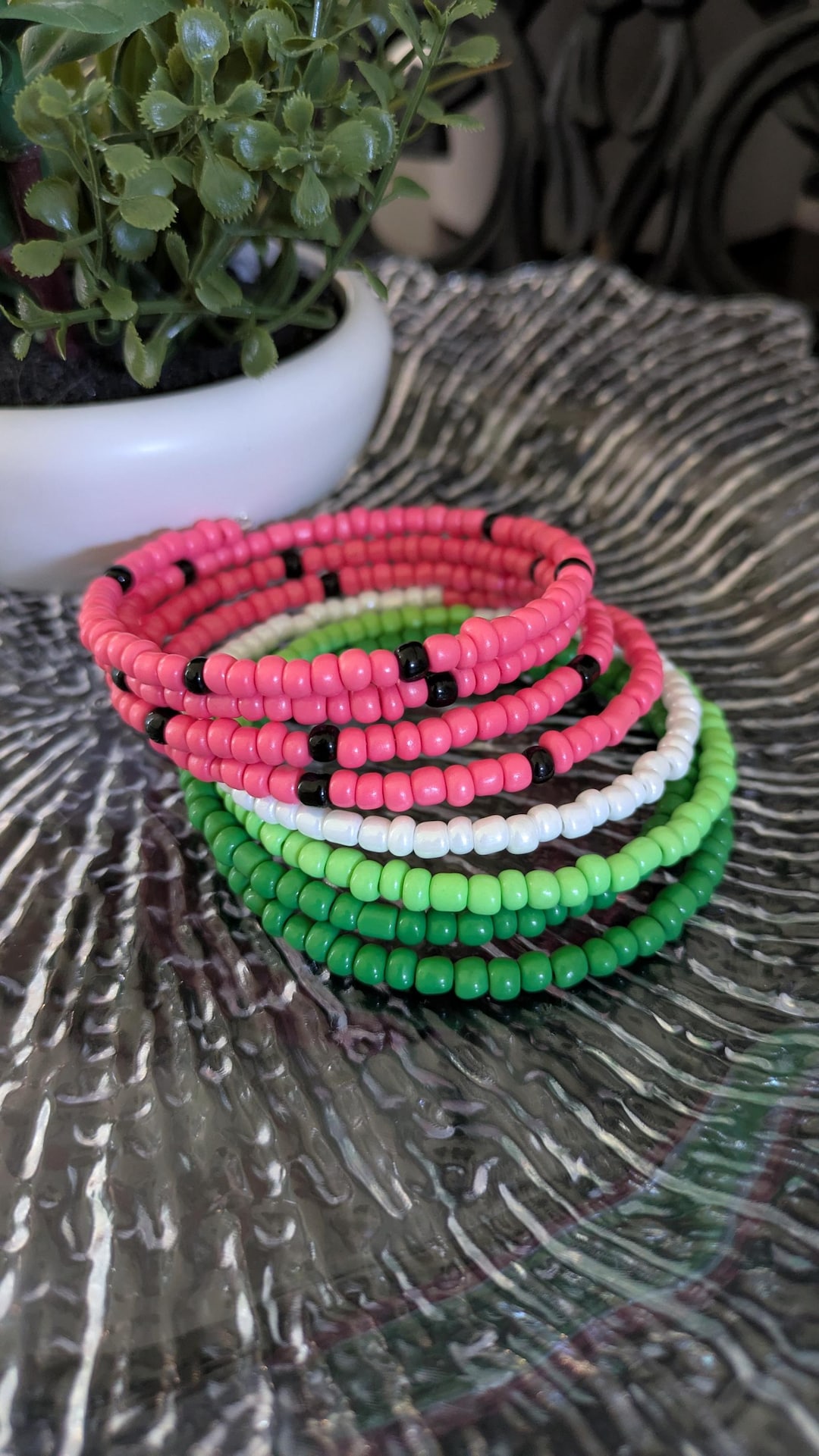 Watermelon Beaded Bracelet Stack: Handmade Summer Seed Bead Jewelry - Etsy