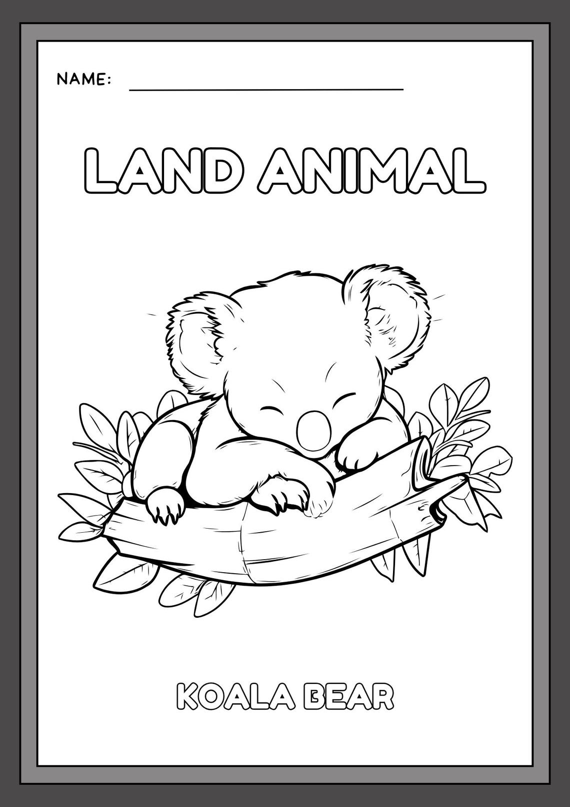Land Animals Coloring Pages Activity Worksheet in Black and White ...
