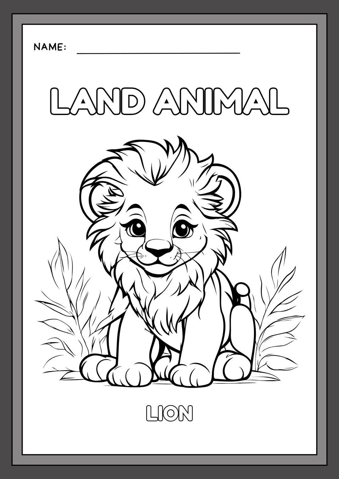 Land Animals Coloring Pages Activity Worksheet in Black and White ...