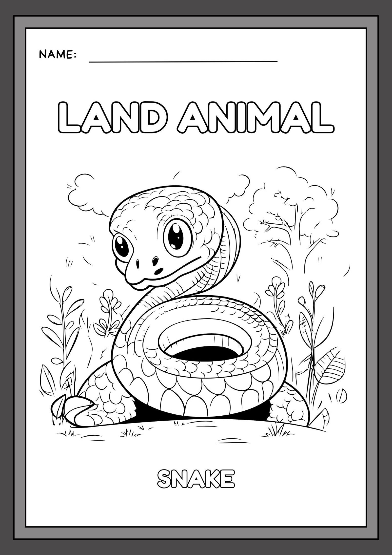 Land Animals Coloring Pages Activity Worksheet in Black and White ...