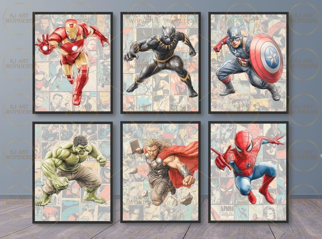 Superhero Comic Strip Art Prints: Empowering Kids Room Decor (digital ...
