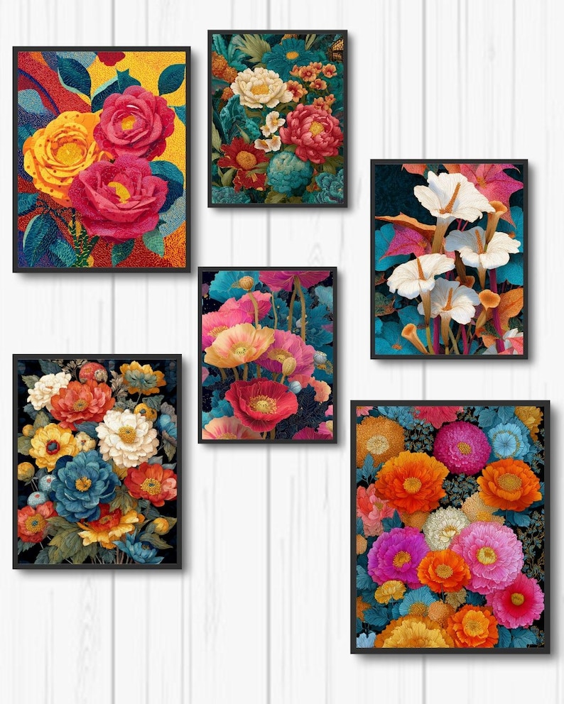 Flower Wall Art Set Printable Vibrant Floral Painting Digital Download ...