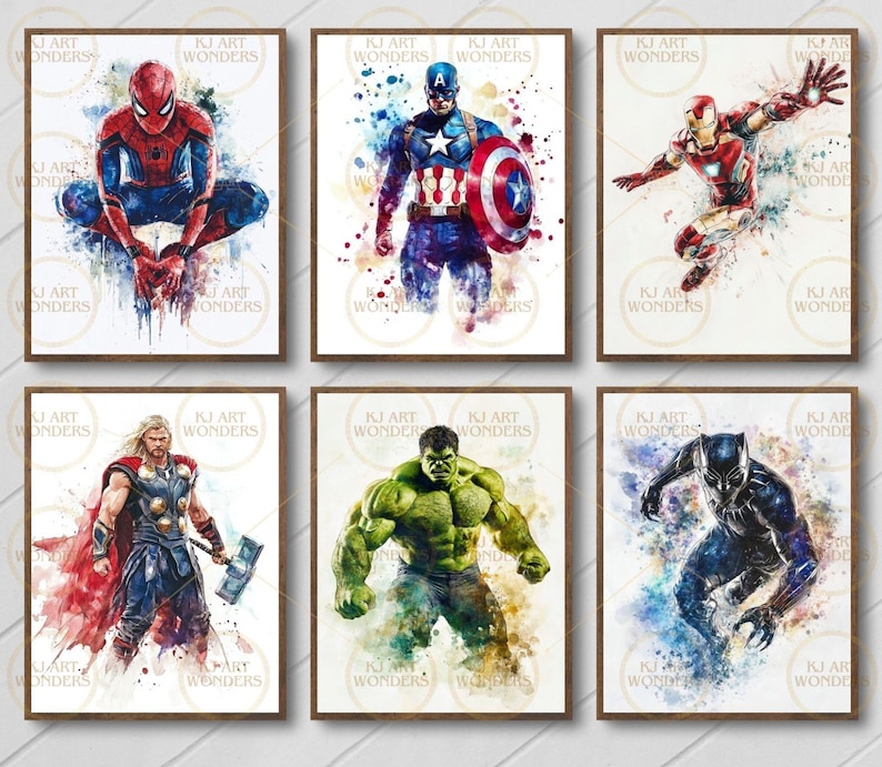 Superhero Watercolor Prints: Kids Room Decor, Set of 6 (digital ...