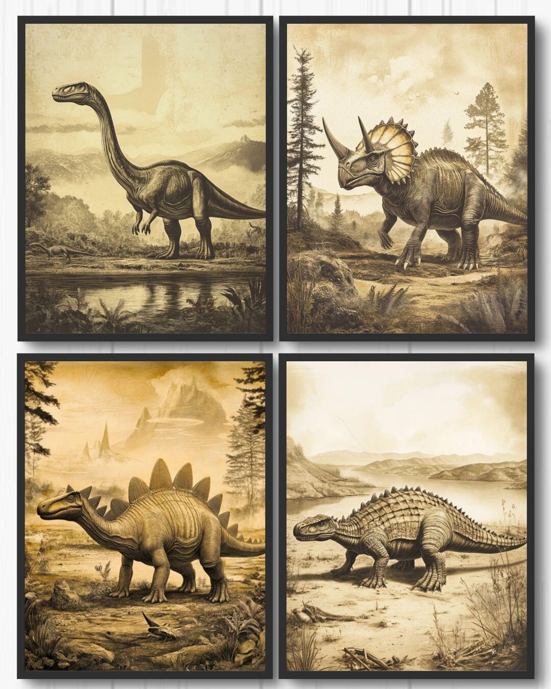 Vintage Dinosaur Digital Art Printable Prehistoric Posters - Etsy