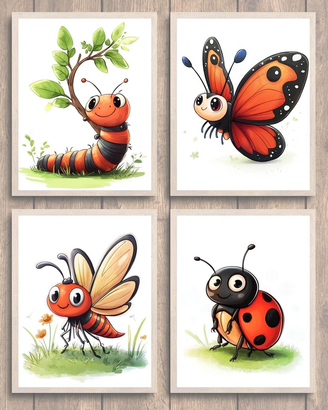Cute Bugs Wall Art, Nursery Decor, Butterfly, Lady Bug, Nursery, Wall ...