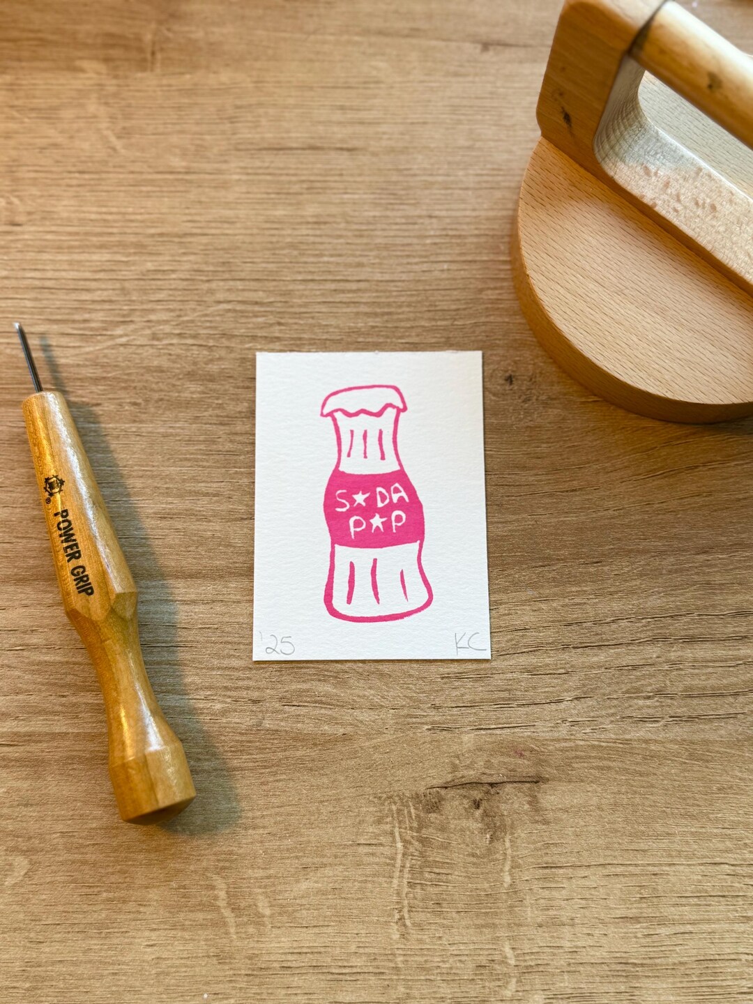Hand Stamped Soda Pop Bottle Mini Linocut Block Print | 2.5”x3.5 ...