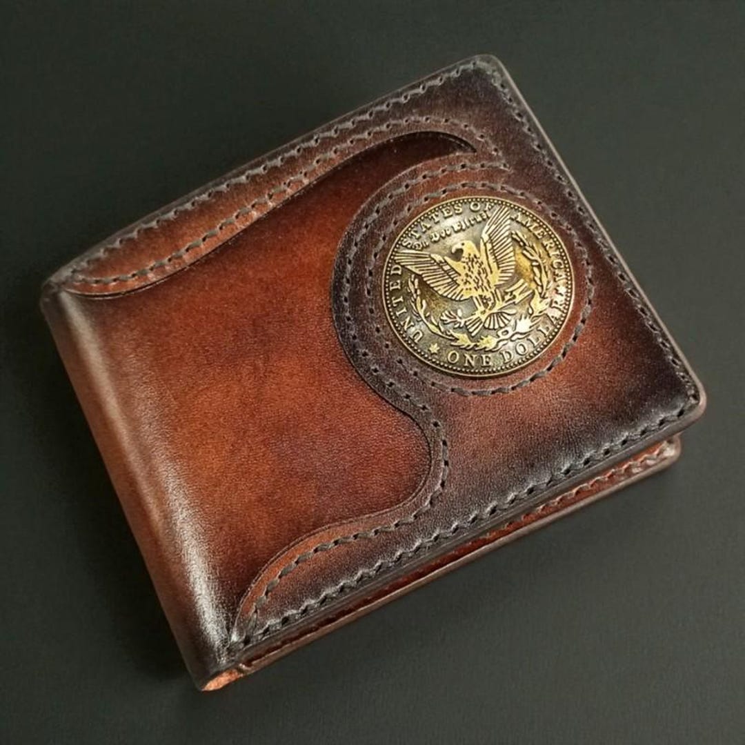 Vintage Leather Men’s Wallet With Coin • Handmade Rustic Bifold • Gift ...