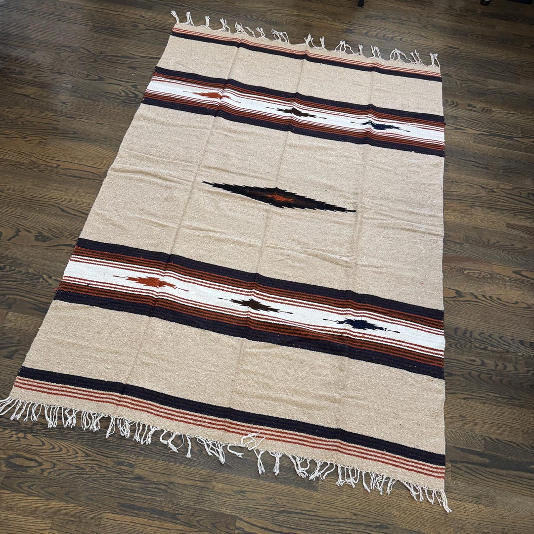 1960s Mexican Brown Saltillo Serape Blanket 86x58 Southwest Diamond Rug ...