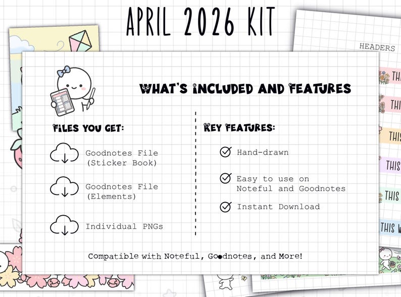 April 2026 Digital Sticker Kit (spring Blossoms) | Digital Planner ...