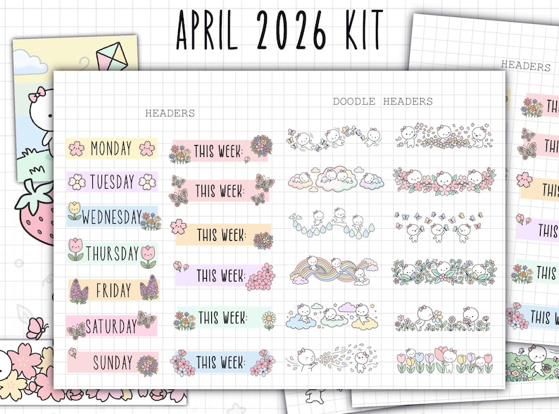 April 2026 Digital Sticker Kit (spring Blossoms) | Digital Planner ...