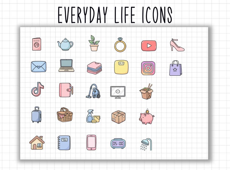 Everyday Life Icons | Digital Planner Stickers | Goodnotes PNG - Etsy ...