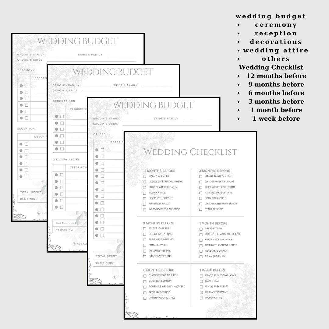 Elegant Wedding Budget Planner Printable - Bridal Expense Tracker ...
