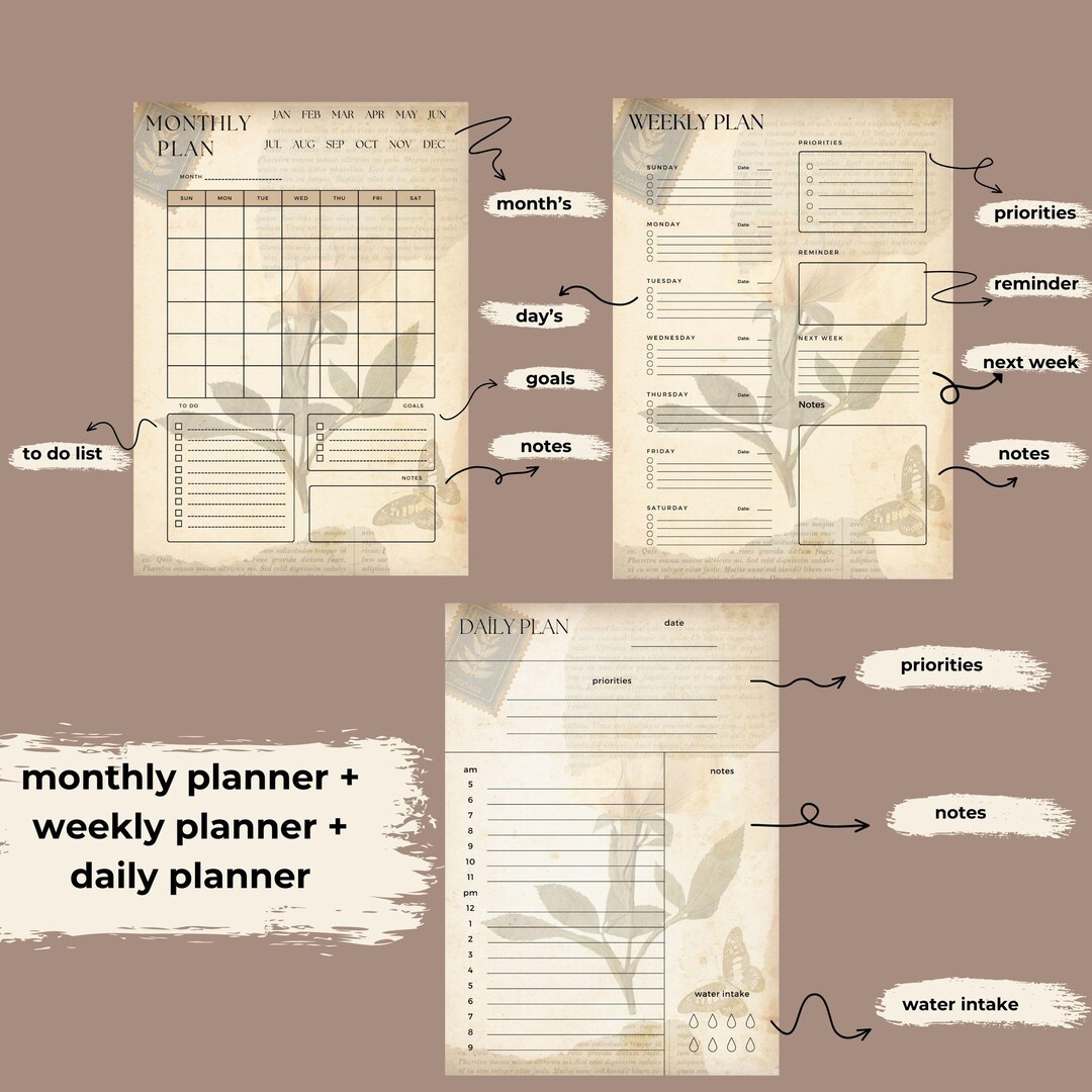 Vintage Digital Planner, Aesthetic Undated Planner, Minimalist Journal ...