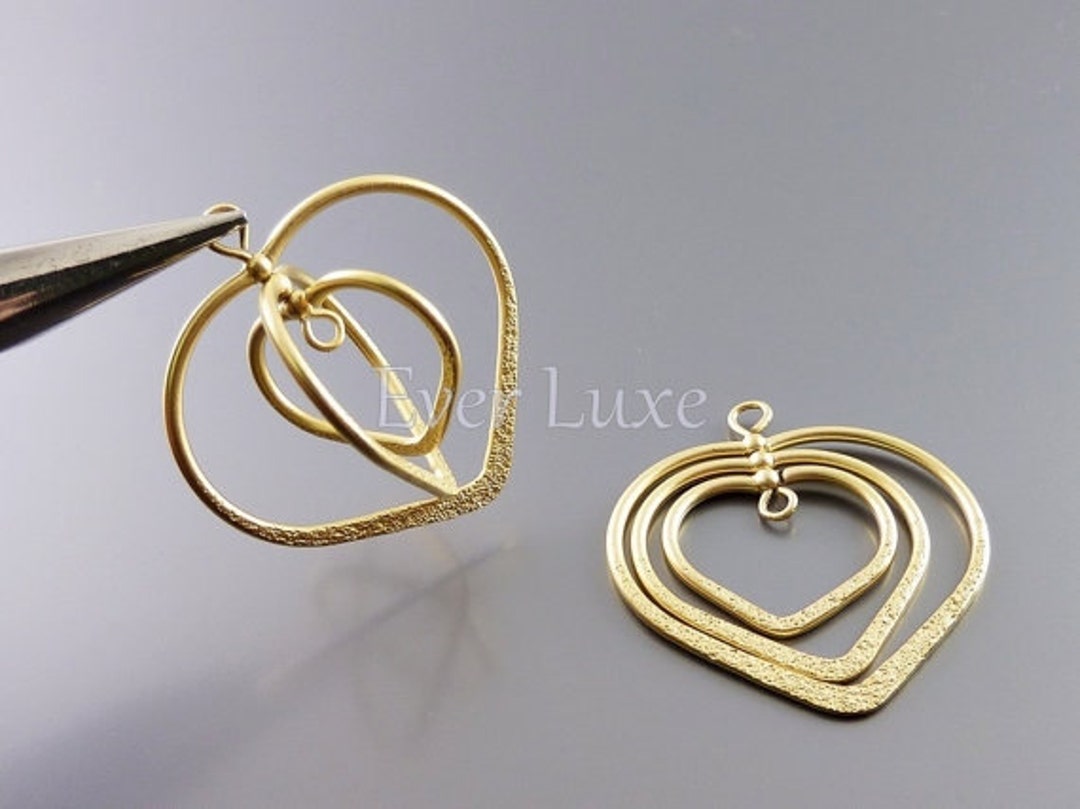 2 Trio Rings of Hearts / Gold Heart Pendant / Love Charm / Heart ...