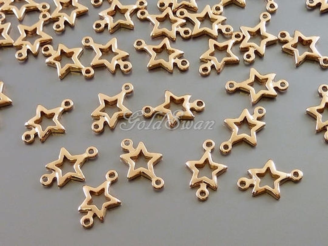10 Pcs Tiny Star Connectors in Shiny Rose Gold, Star Charm With 2 Loops ...