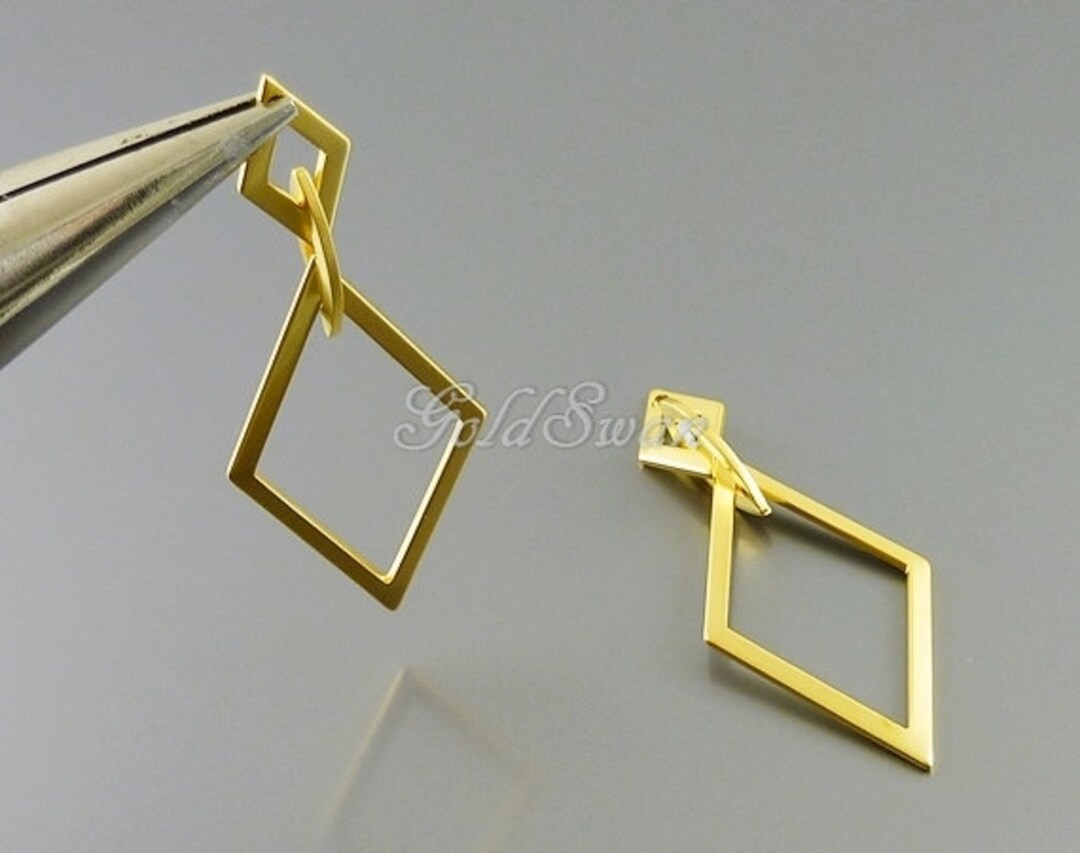 2 pcs linked matte gold diamond shape dangle pendants, for earrings ...