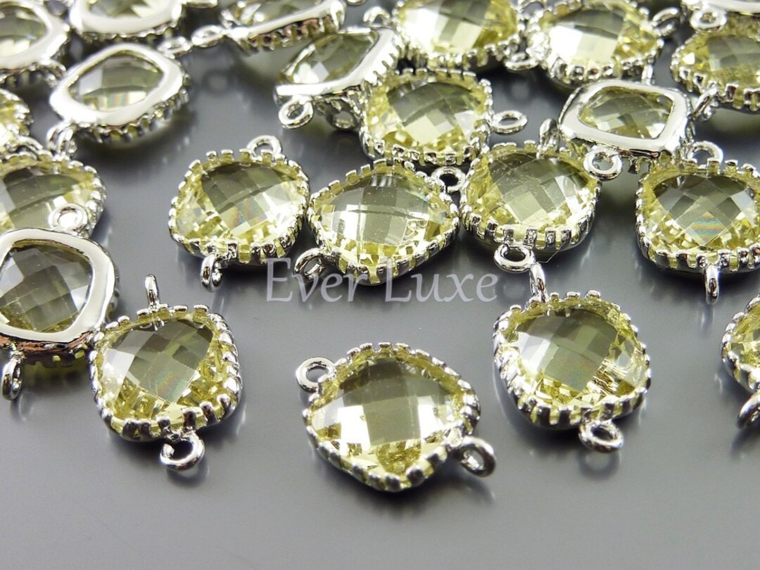 2 Lemon Yellow Square Glass Connectors, Glass Beads , Jewelry Links ...