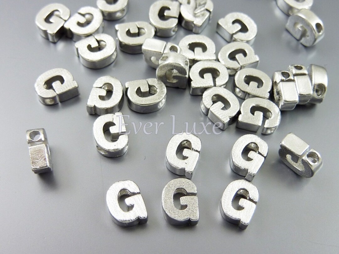 4 Initial G, Petite Satin Silver Alphabet Beads, Initial Necklaces ...