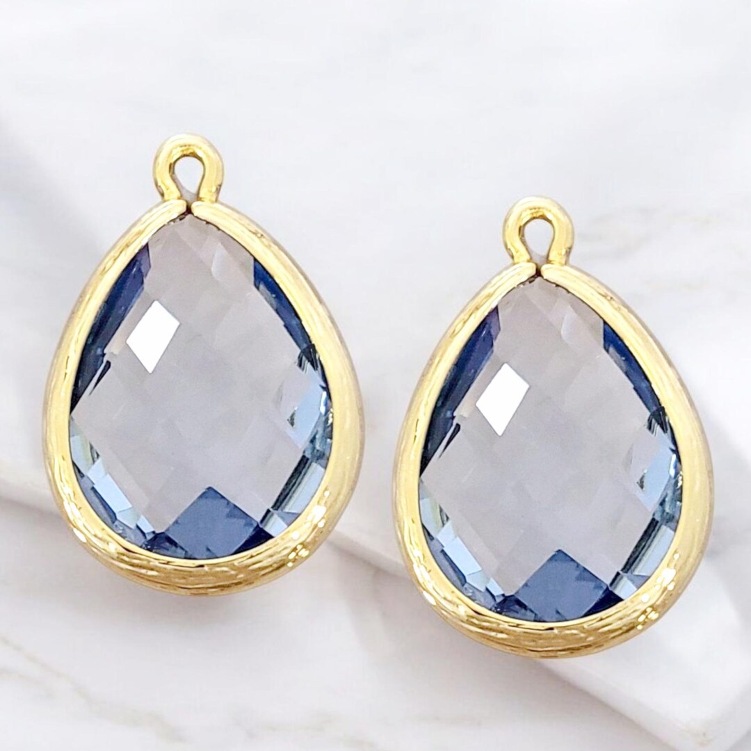 Light Steel Blue Crystal Glass Pendants: Rhodium Silver Bezels (2) - Etsy