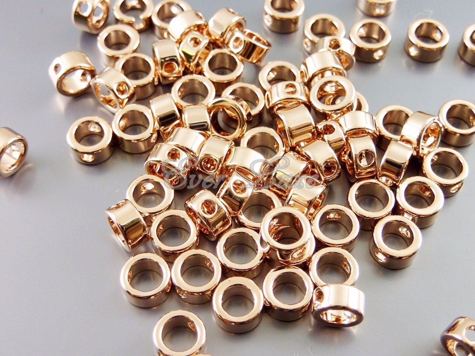 8 Tiny Round Open Circle Rose Gold Metal Beads / Bracelet Spacers 1936 ...