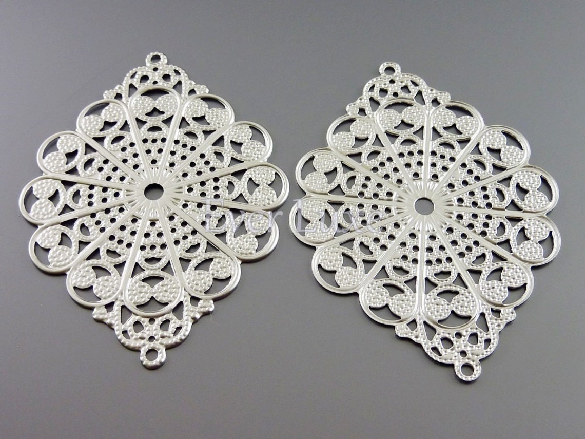 2 Large Beautiful Filigree Pendants Matte Silver Metal - Etsy