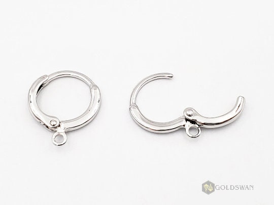 Shiny Rhodium Silver Lever Back Ear Wires: 13mm Brass Huggie Earrings ...
