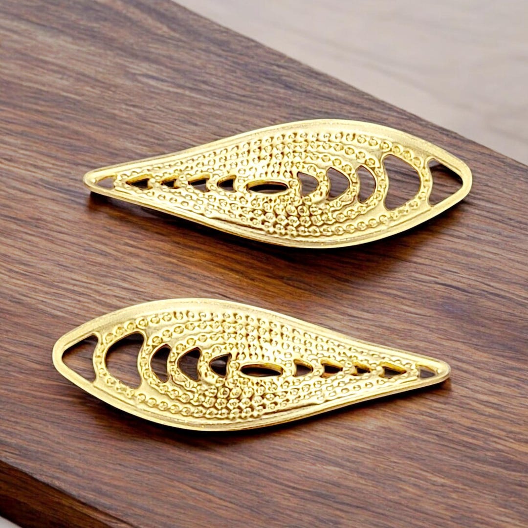 8 Matte 14K Gold Twisted Filigree Pendants: Jewelry Connectors (29x11mm ...