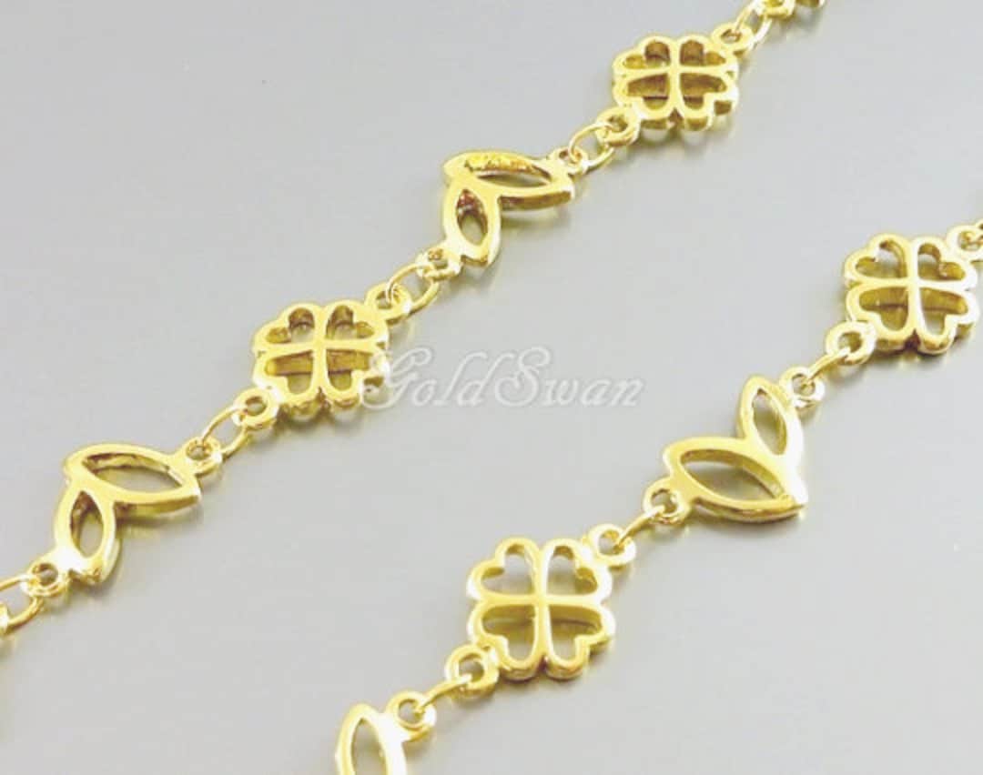 1 Foot Shiny Gold 4-leaf Clover & Sprout Charm Chain Perfect for ...