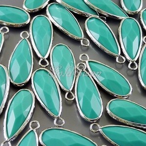 2 Pcs Green Blue Turquoise Glass Long Drop Stone in Silver Bezel ...