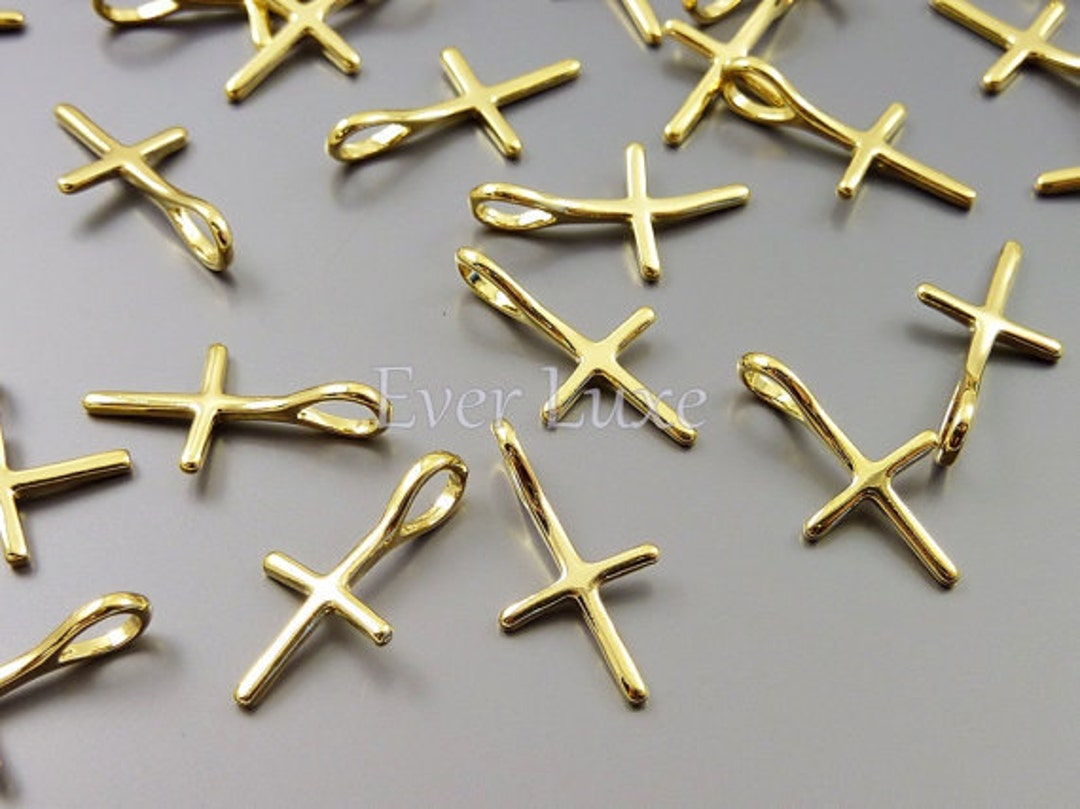 4 Unique Delicate Small Cross Charms / Abstract Tiny Cross Pendants for ...