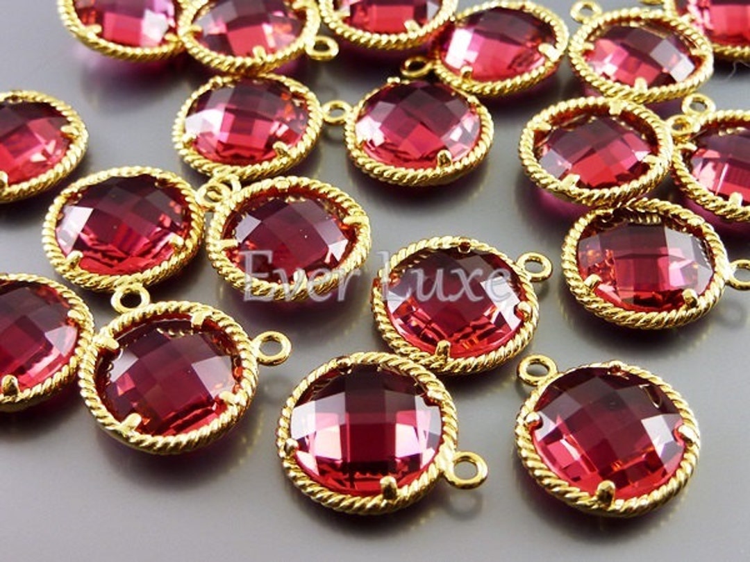 Ruby Red Glass Pendants: Gold Rope Rim Charms (2 Pc) - Etsy