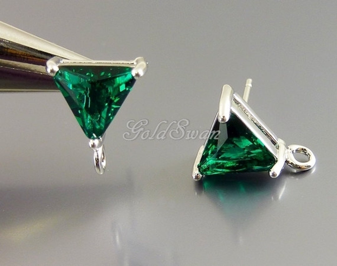 Emerald Green Triangle Stud Earrings: Rhodium Plated Glass (1 Pair) - Etsy