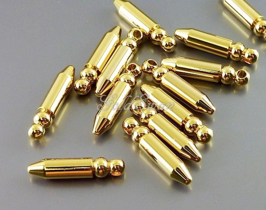 4 High Quality Metal Bullet Charms With Loop, Gold Plated Solid Brass ...