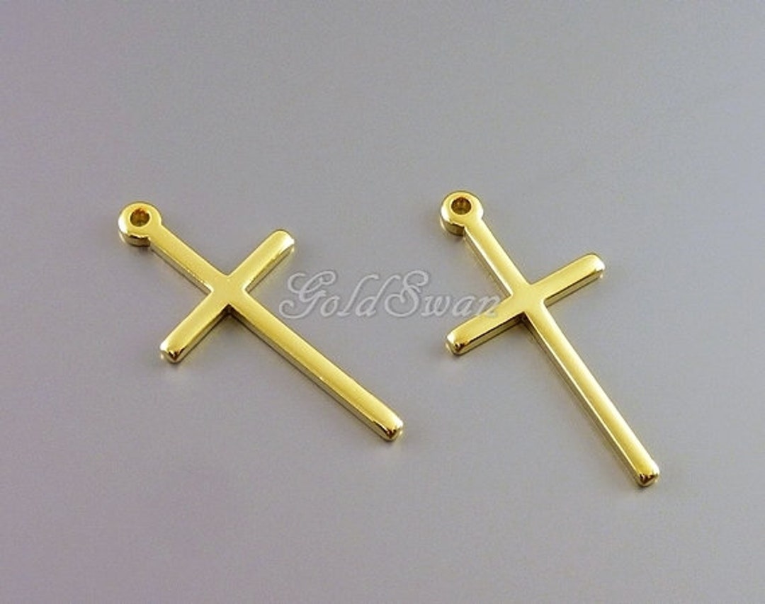 Gold Plated Brass Cross Charms: Skinny Pendant (26mm X 13mm) - 4 Pcs - Etsy