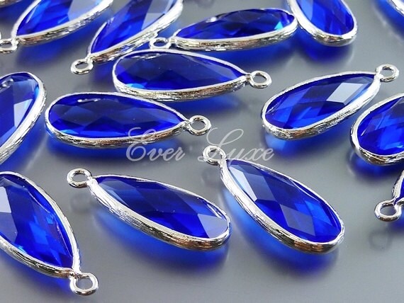 2 Cobalt Blue & Silver Deep Ink Blue Color Long Teardrop | Etsy