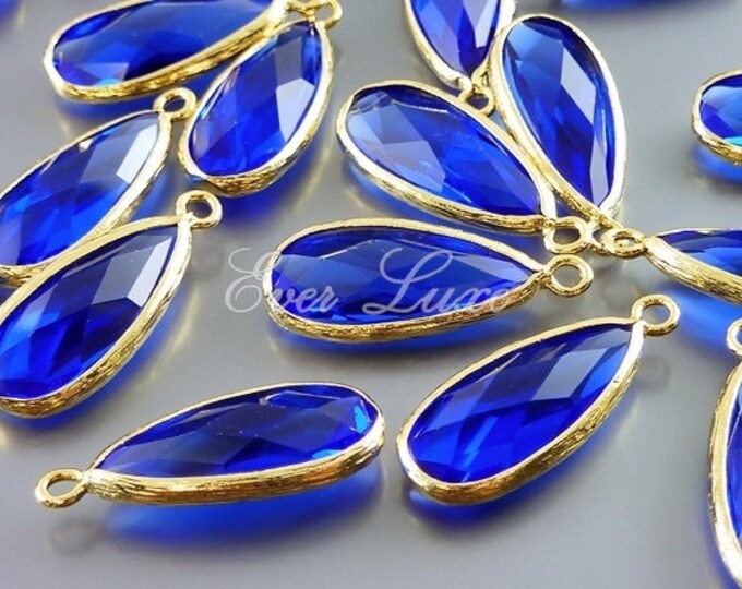 2 Cool Blue / Cobalt Blue Elongated Teardrop Shape Stone in Gold ...