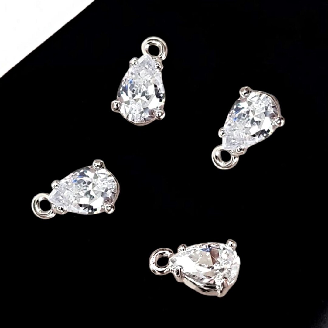 4 Small Simple Clear CZ Cubic Zirconia Teardrop Charms 6mm X 4mm 1885R ...